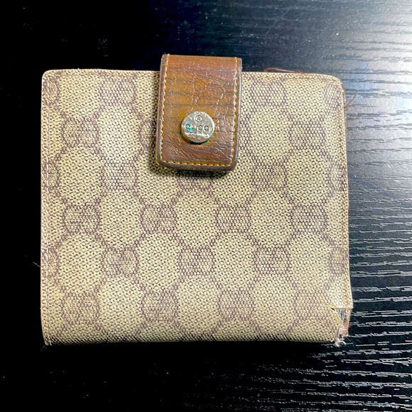 Bags | Gucci Pvc Monogram Bifold Snap Wallet | Poshmark